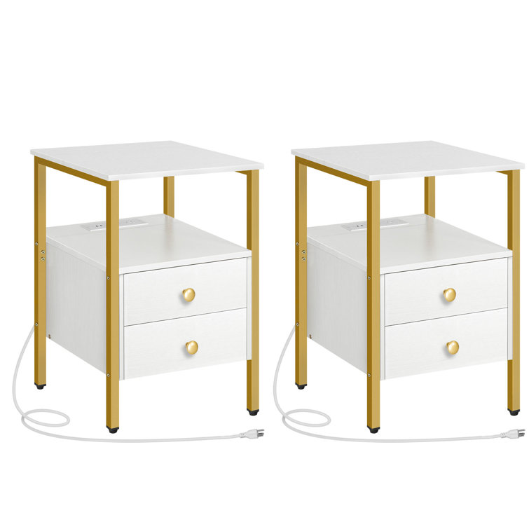 17 Stories 24'' Tall 2 - Drawer Iron Nightstand with Storage and Built ...