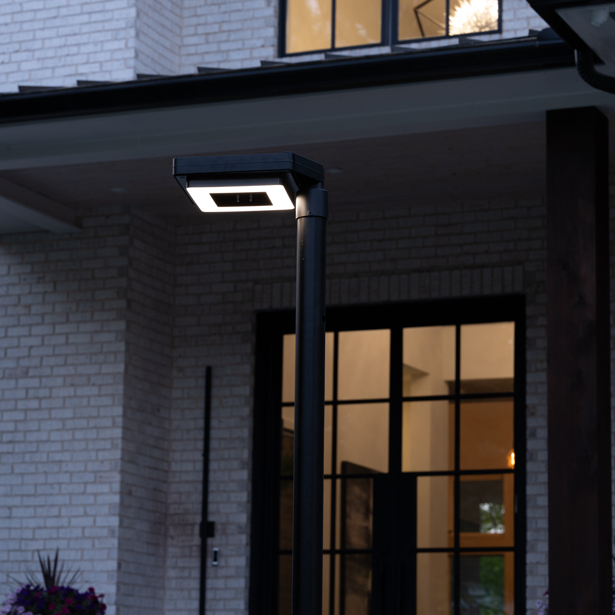 Ivy Bronx Lavonda Square Black Aluminum Modern Solar Lantern Head Post ...