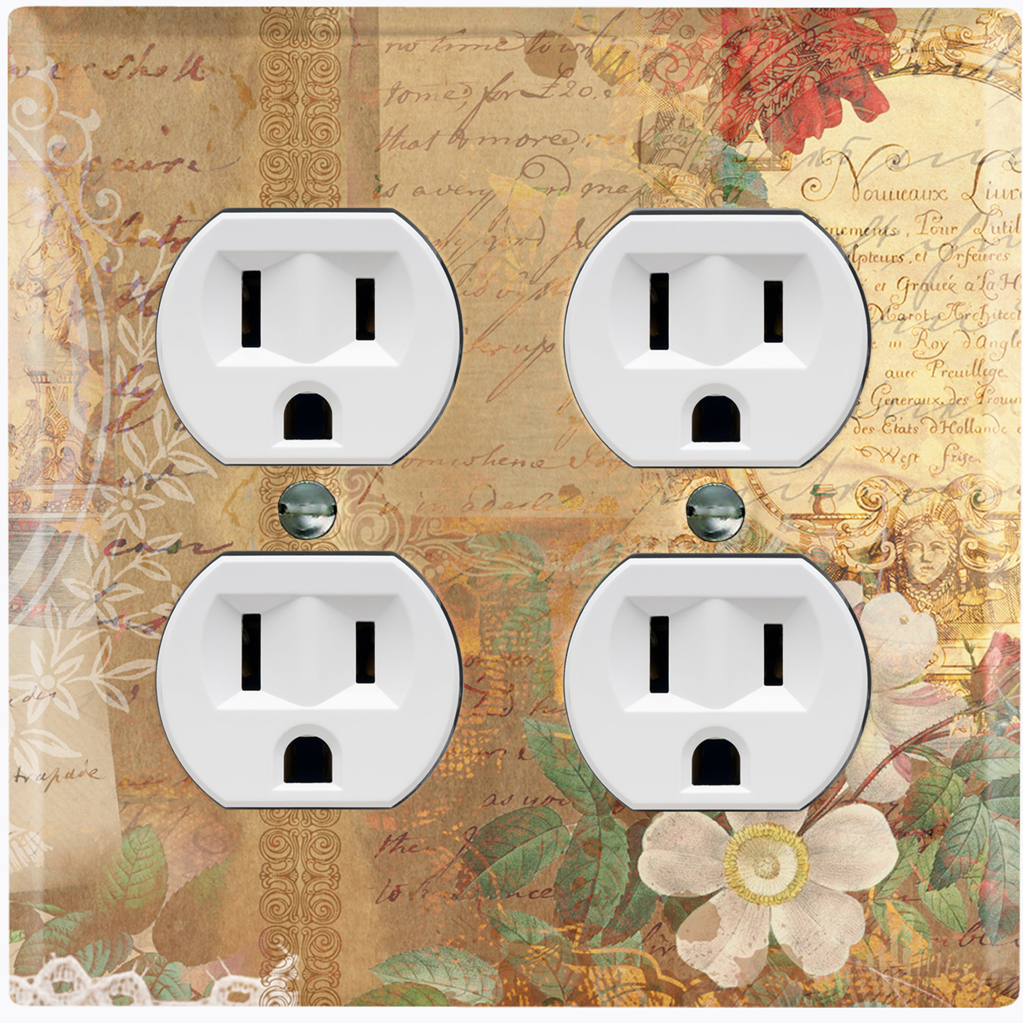 WorldAcc Metal Light Switch Plate Outlet Cover (White Flower Beige ...