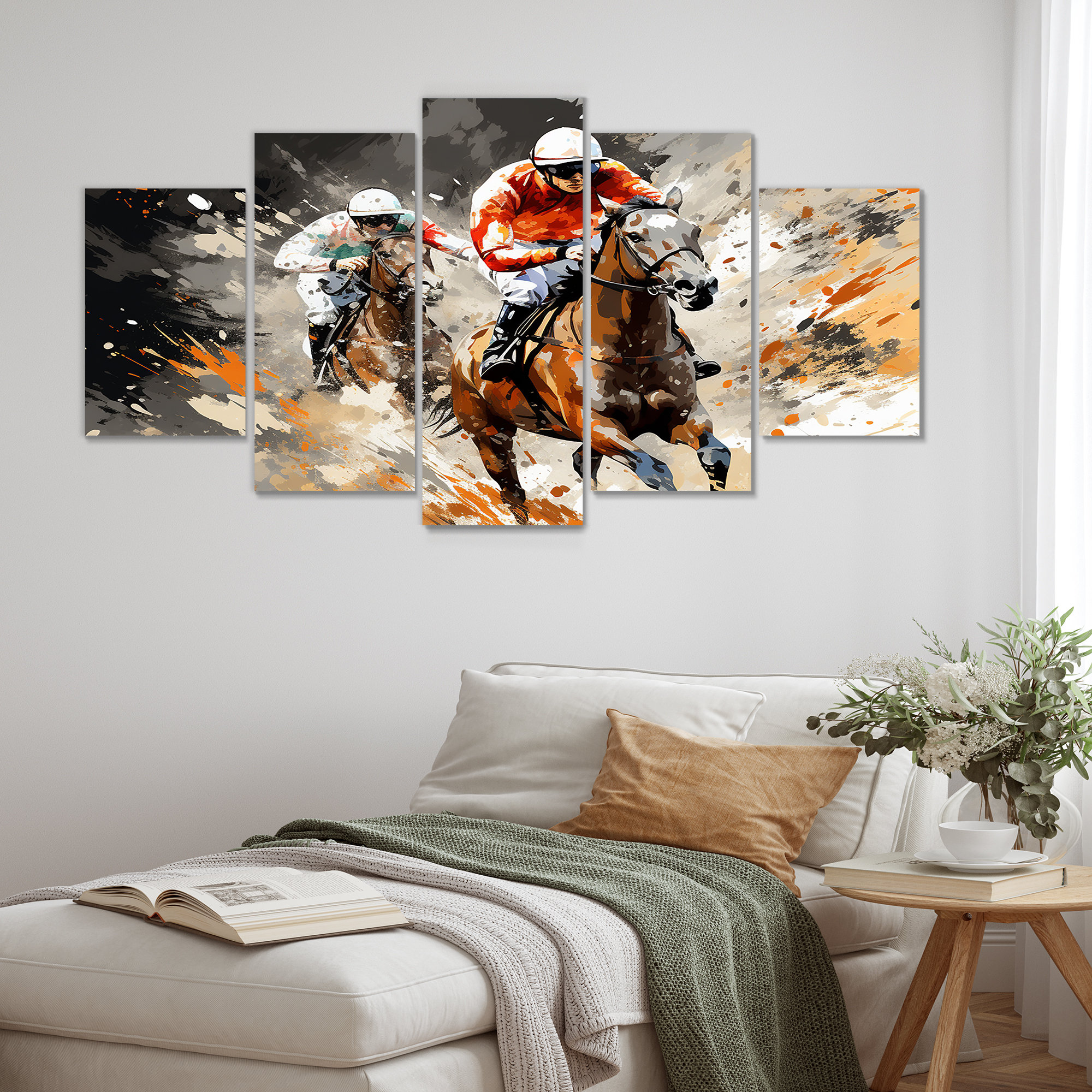 Latitude Run® Brown Horse Racing Frenzy - Horse Racing Multipanel Wall ...