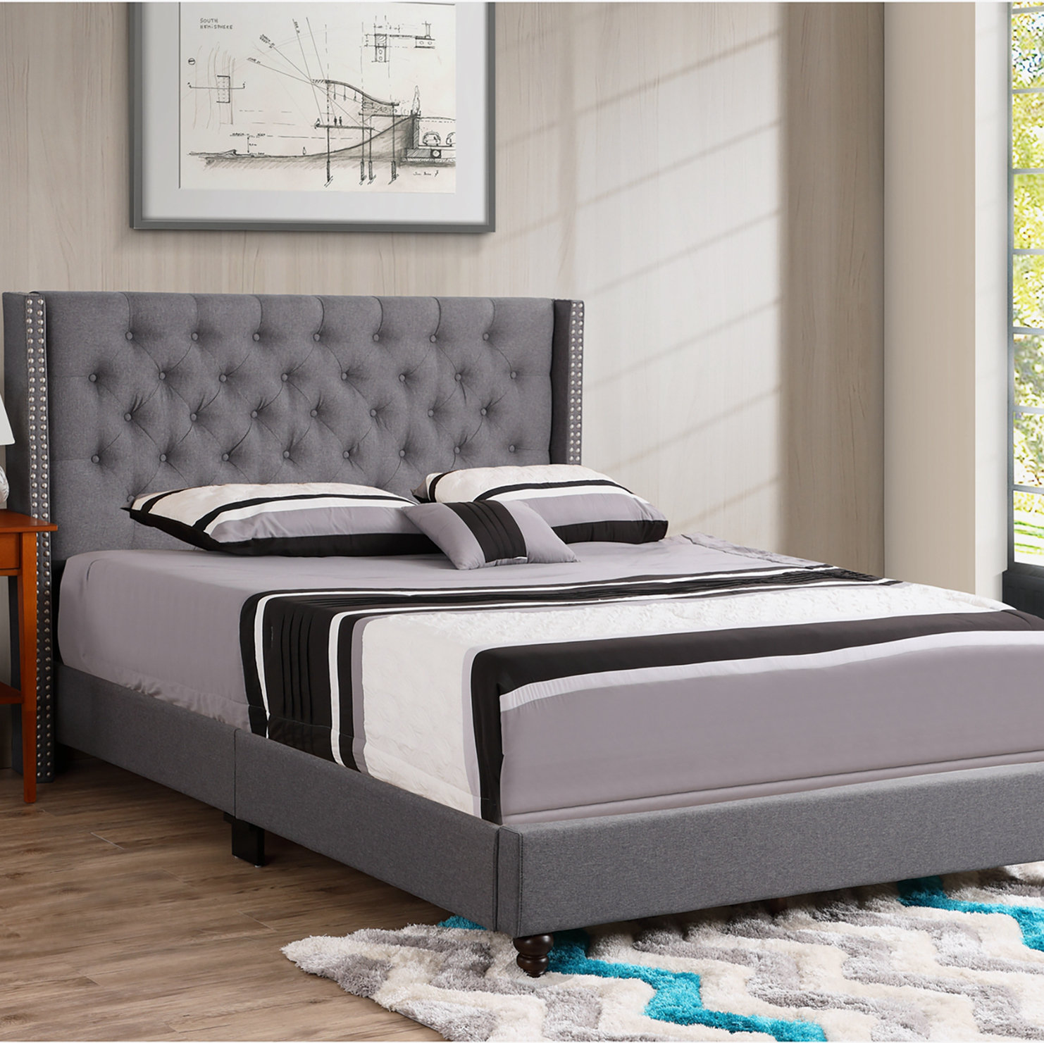 House of Hampton® Transitional King Upholstered Bed In Gray | Wayfair