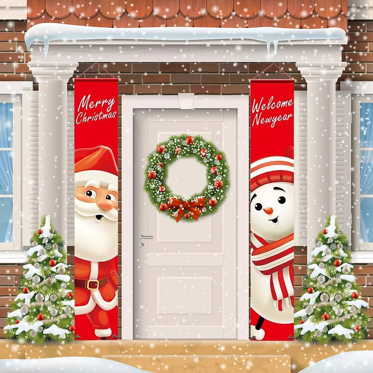 The Holiday Aisle® Merry Christmas Snowman Santa Claus Banner Flag Wall ...