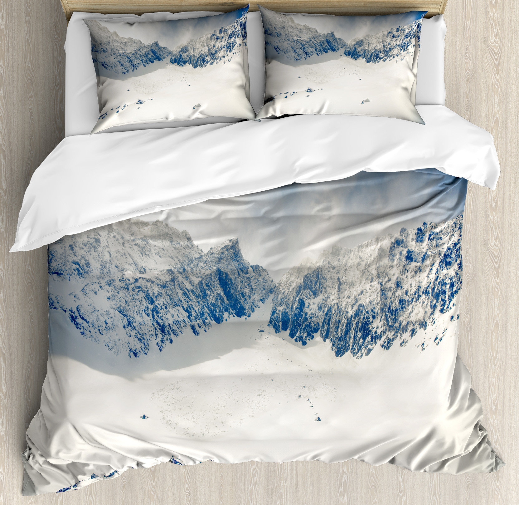 Ambesonne Winter Duvet Cover Set, Nature Mountain Snowy, Calking, White ...