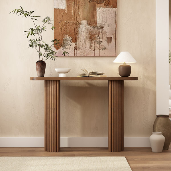 Ophelia & Co. Irmani Fluted Solid Wood Console Table with Oval Tabletop ...