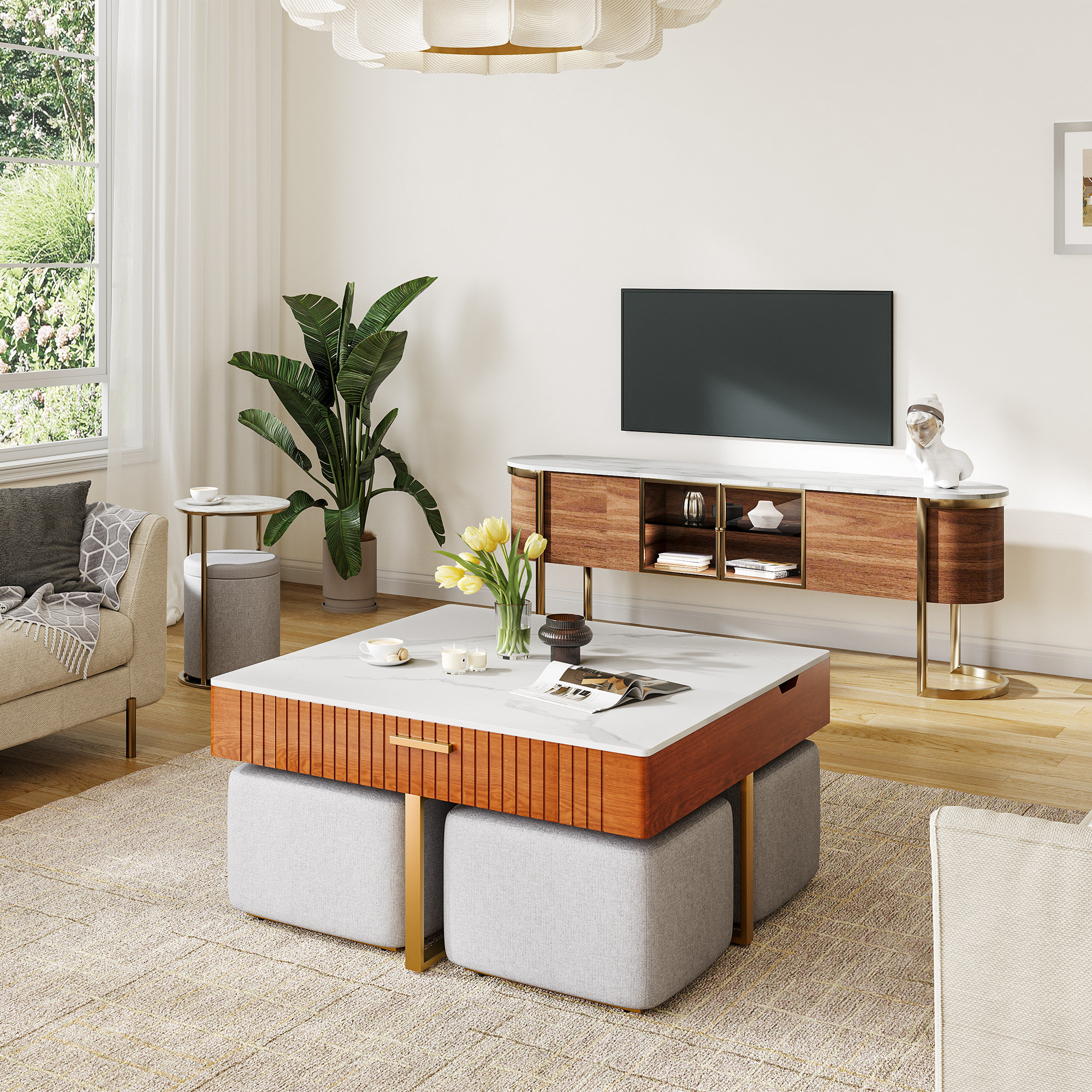 Everly Quinn Kreitman Lift Top Extendable Nesting Coffee Table Set With ...