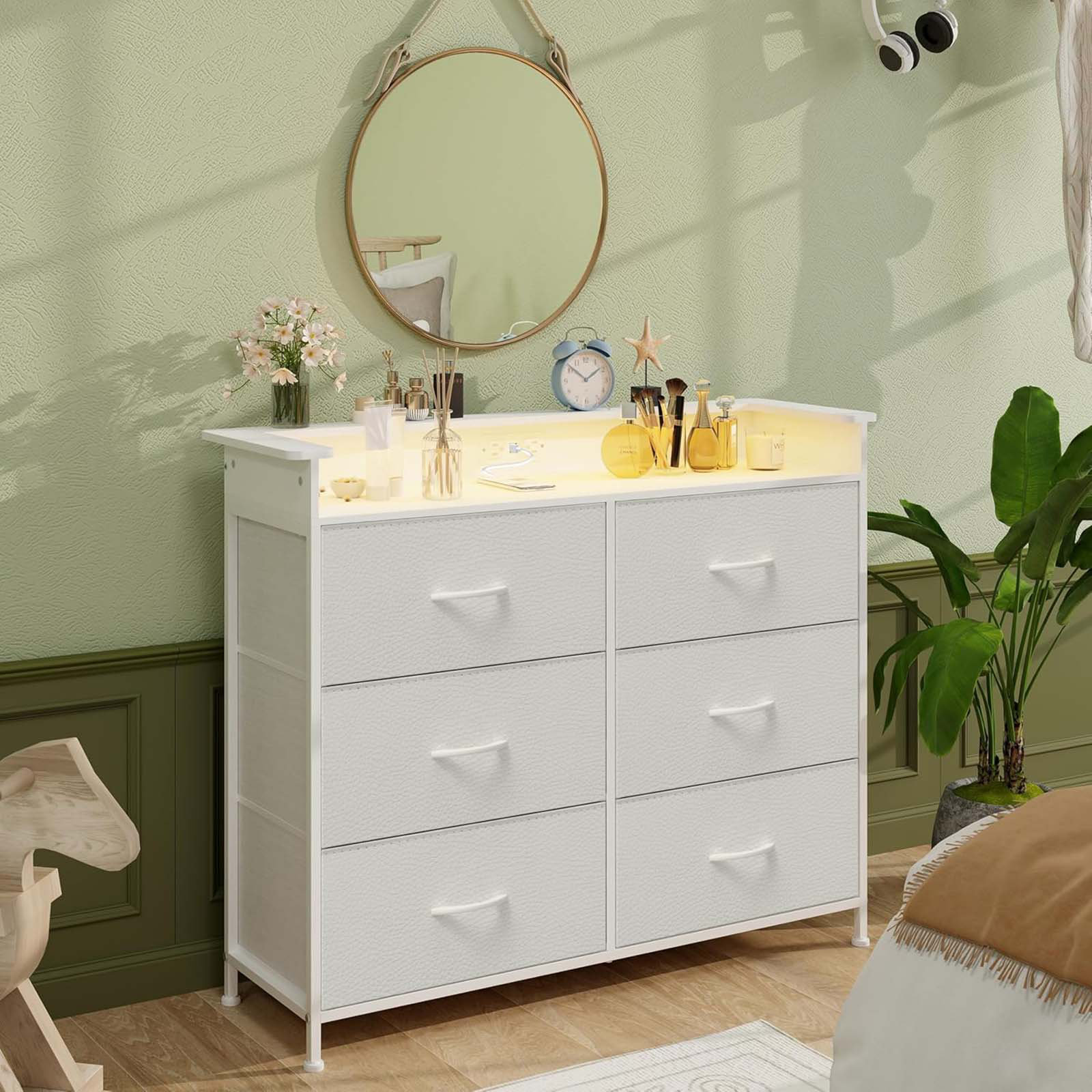Wrought Studio Dresser For Bedroom With Charing Station And LED Light 6 ...