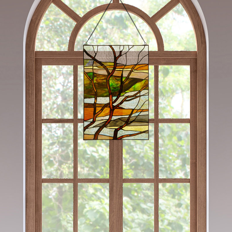 Lark Manor™ 20"H Anaviah Fall Treescape Stained Glass Window Panel ...