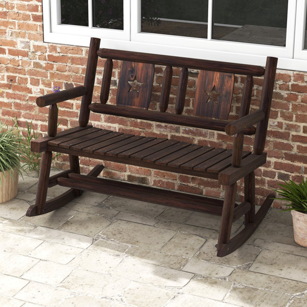 Millwood Pines 2 Pcs Patio Rocking Bench Carbonized Wood Double Rocker ...