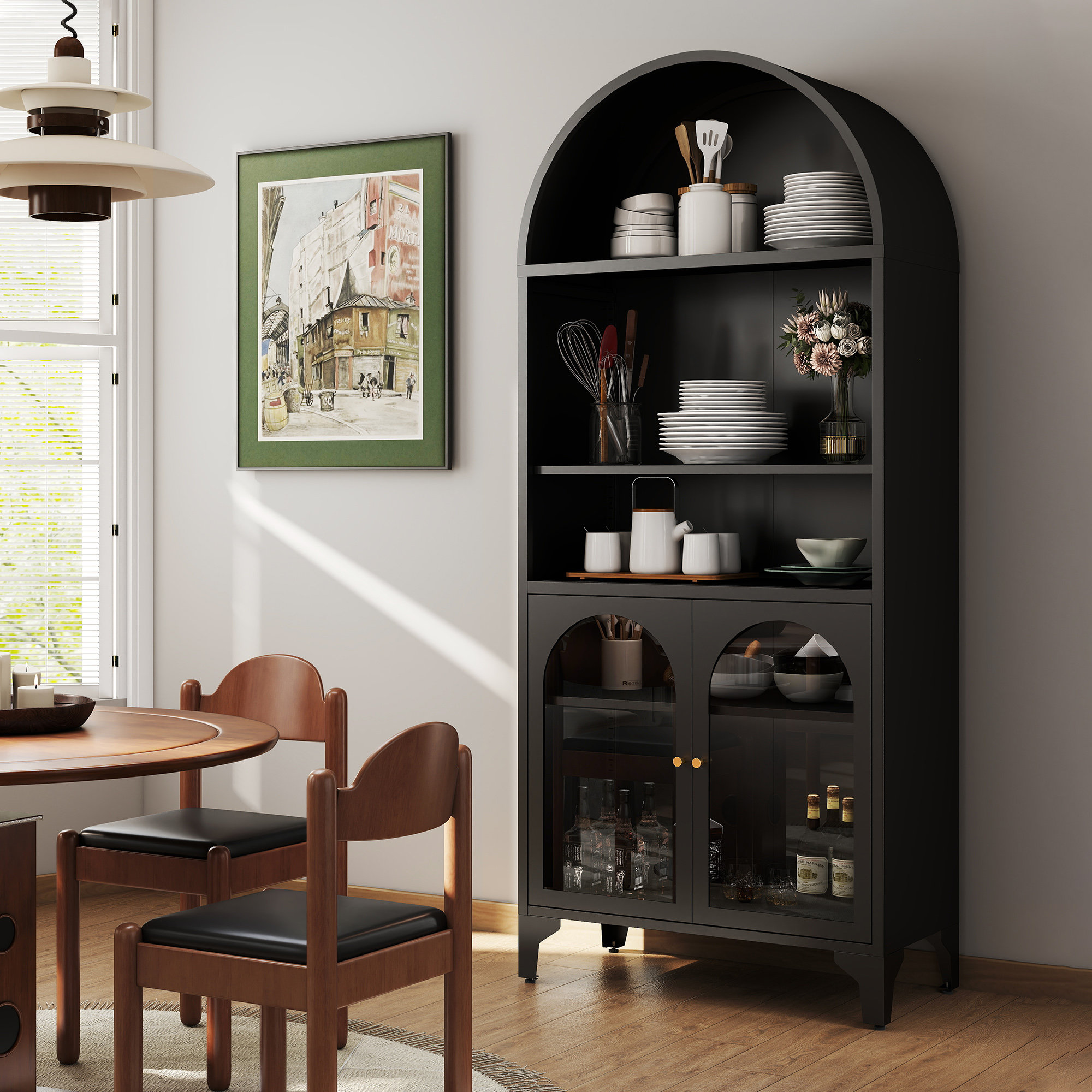 Winston Porter 73.6" Arched Metal Storage Display Cabinet with ...