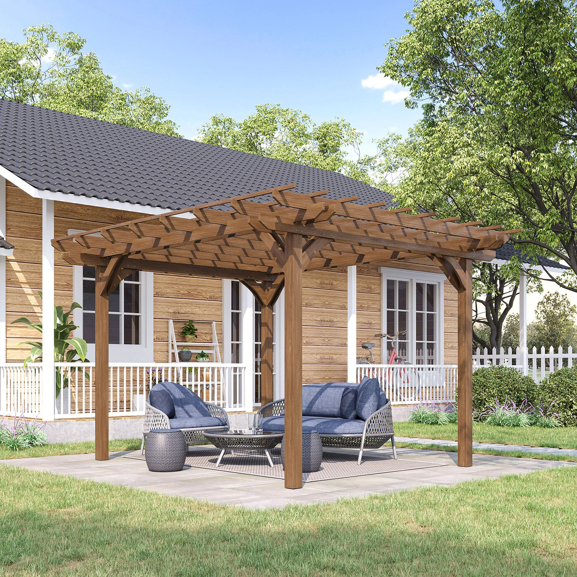 KIKLOG 12x10 ft Wooden Pergola with Garden Trellis - Patio, Backyard ...