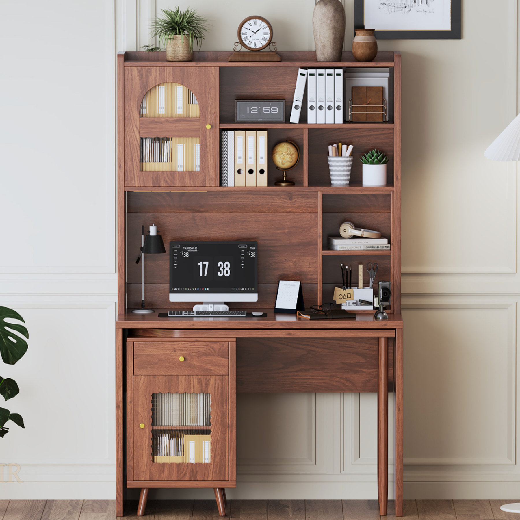 Latitude Run® Computer Desk With 90 Degree Rotating Desktop, Ample ...
