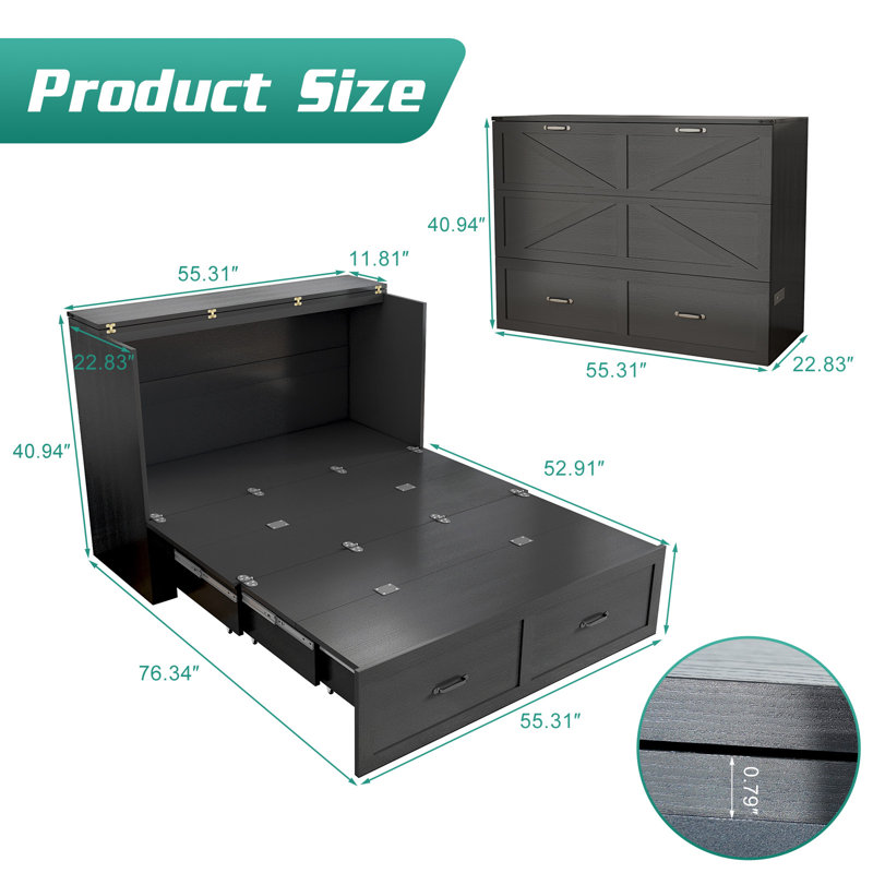 Gracie Oaks Farmhouse Murphy Chest Bed With Charging Station & Drawer ...