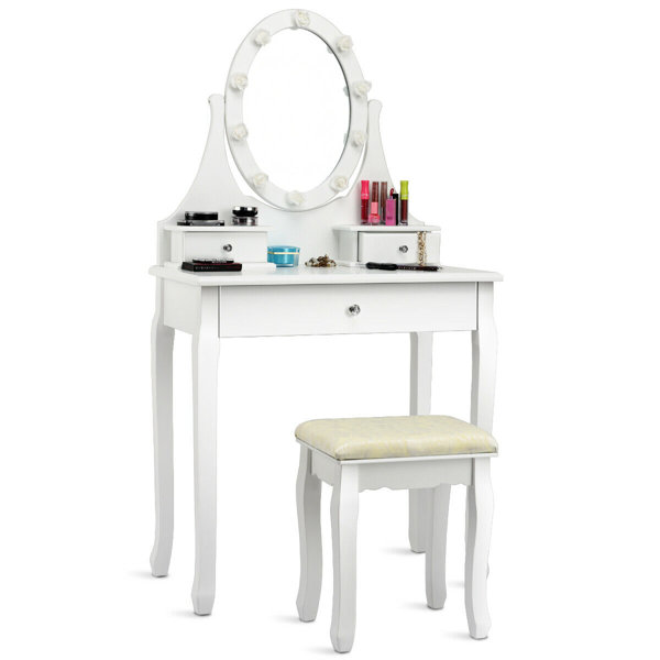Astoria Grand Narelle 3 Drawer Makeup Vanity Set with Mirror & Reviews ...