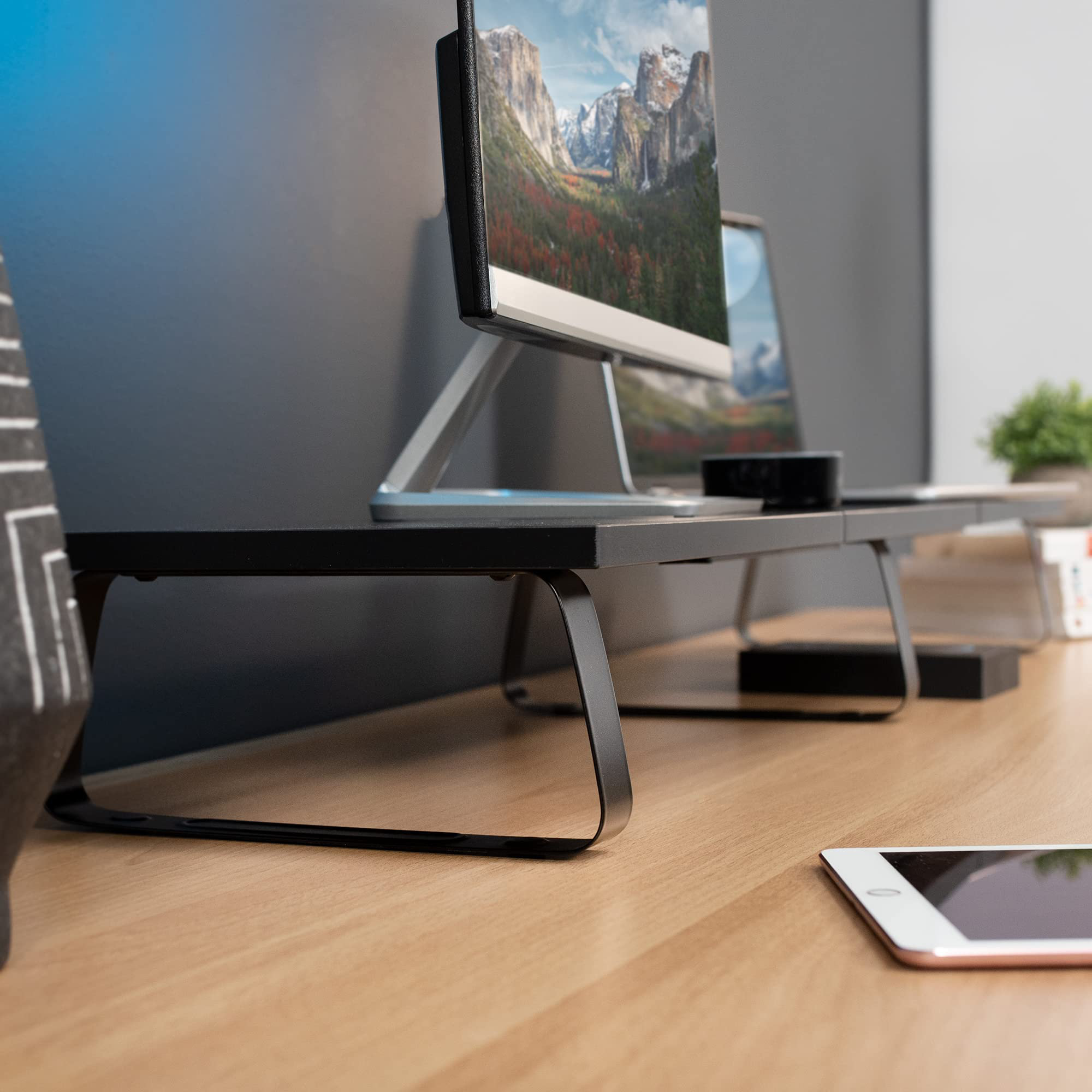 Inbox Zero 39 Inch Extra Long Monitor Stand, Wood & Steel Desktop Riser ...