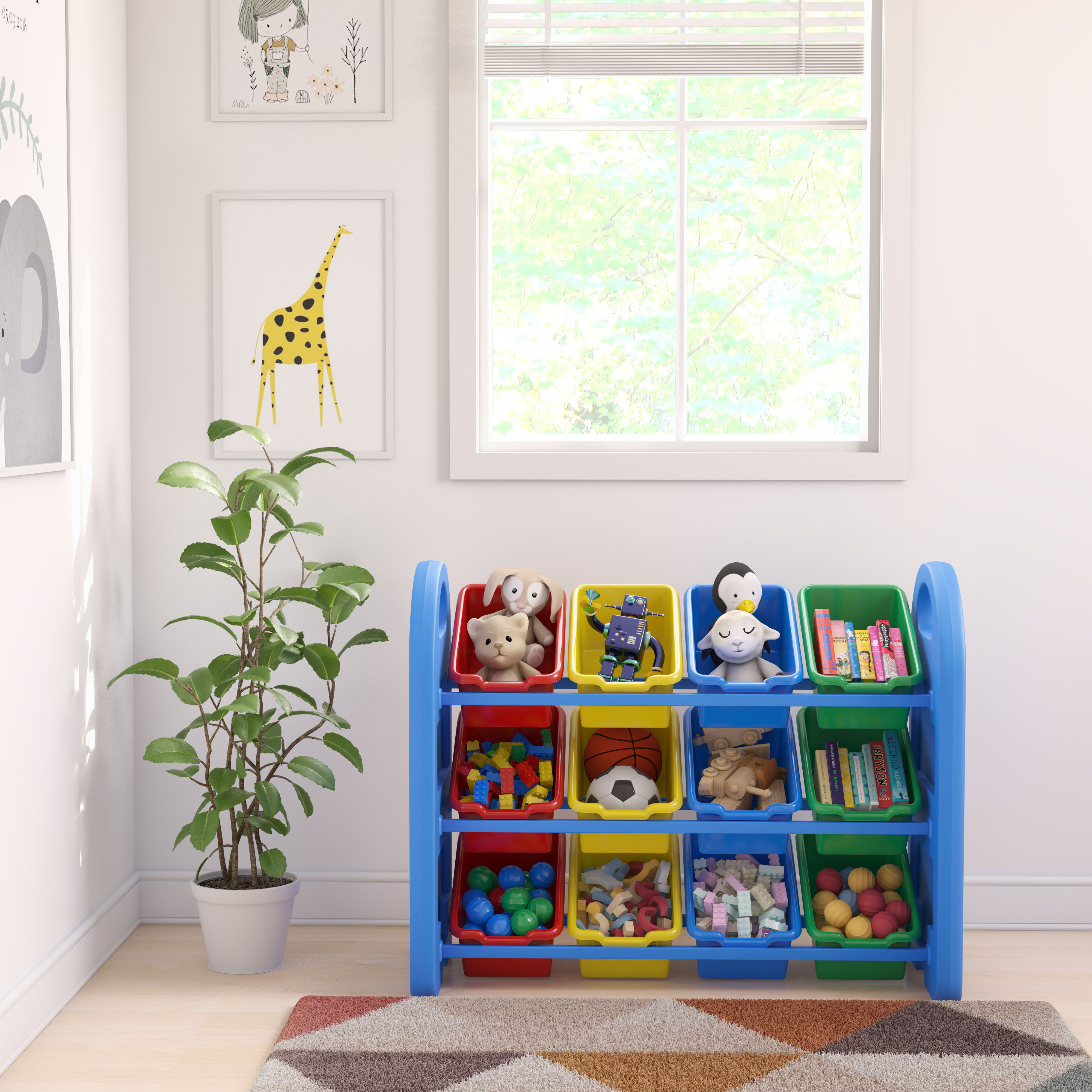 ECR4Kids 3-Tier Organizer with Bins, Toy Storage, Blue, Assorted ...
