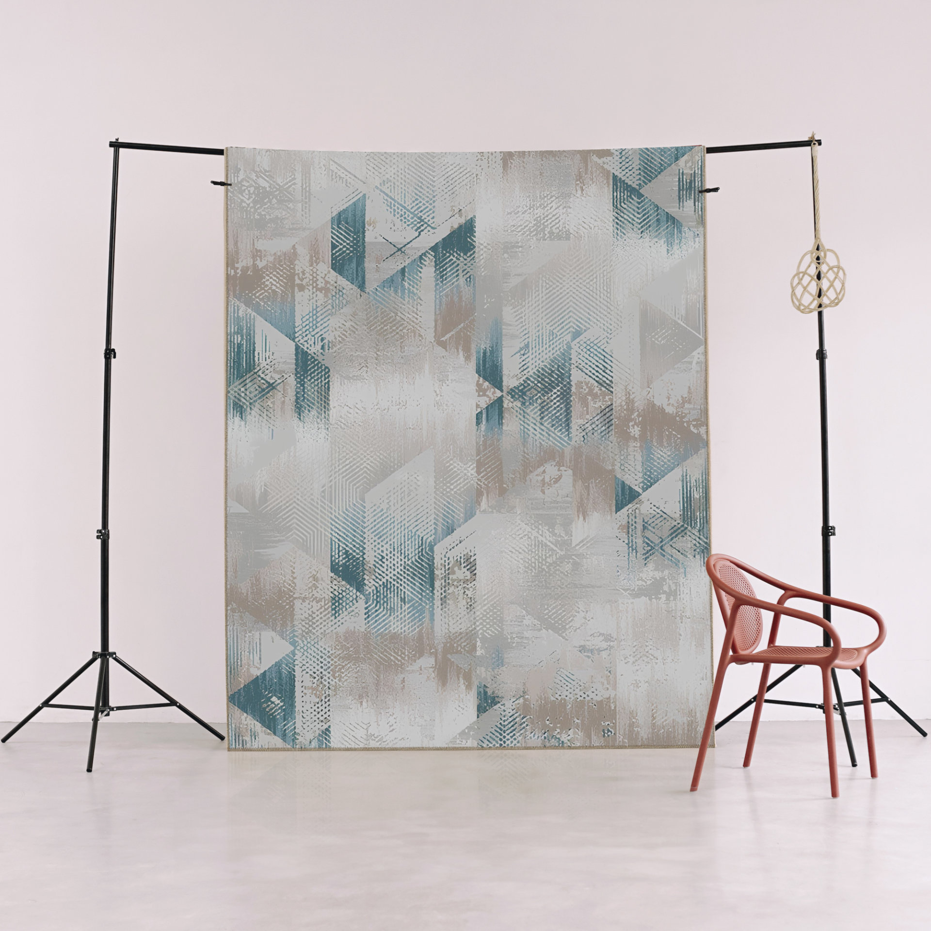 Orren Ellis Beige-Blue Themed Geometric Shape Abstract Transition ...