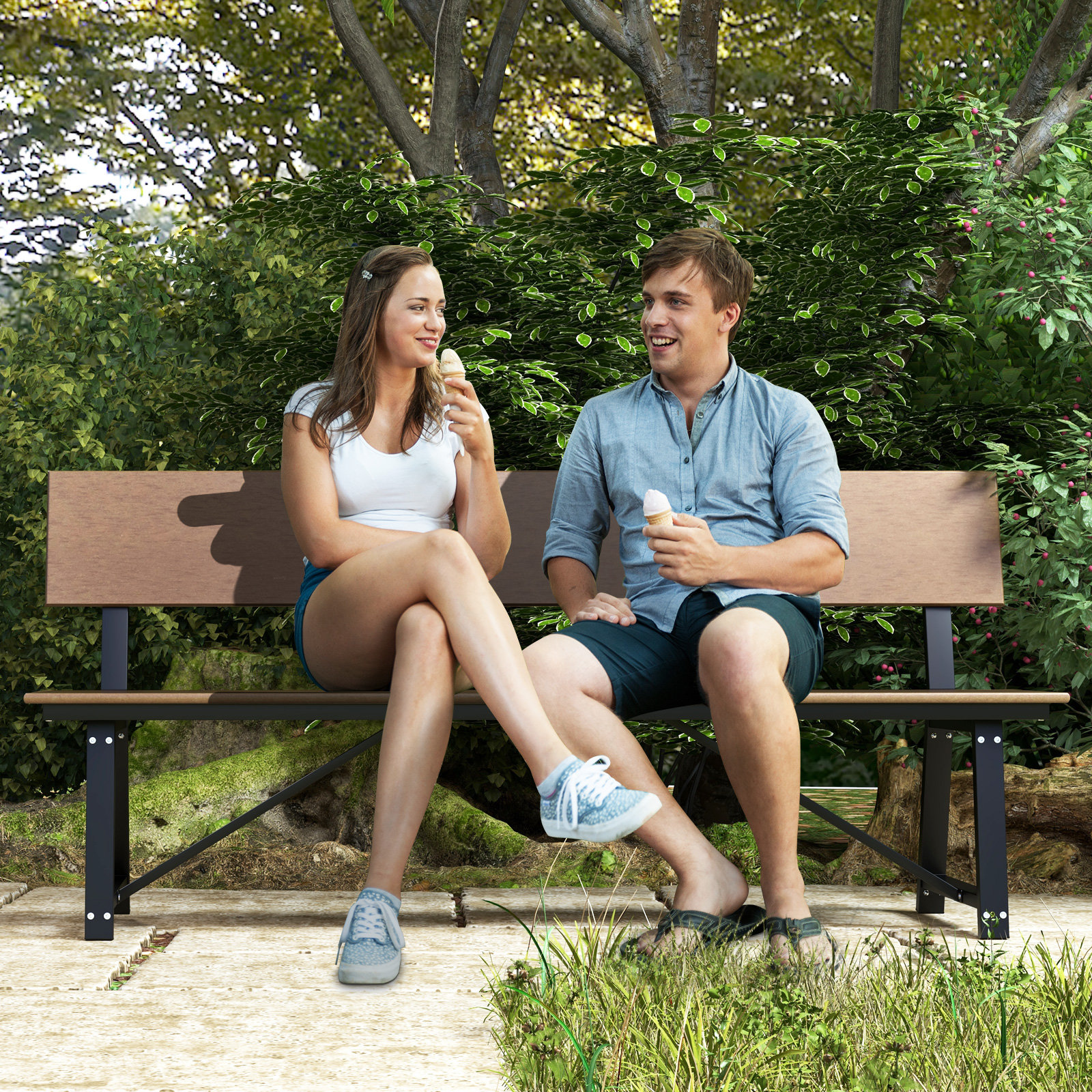 Hokku Designs 2PCS Patio 4-Person Bench 72” Extra Long Bench w/ All ...