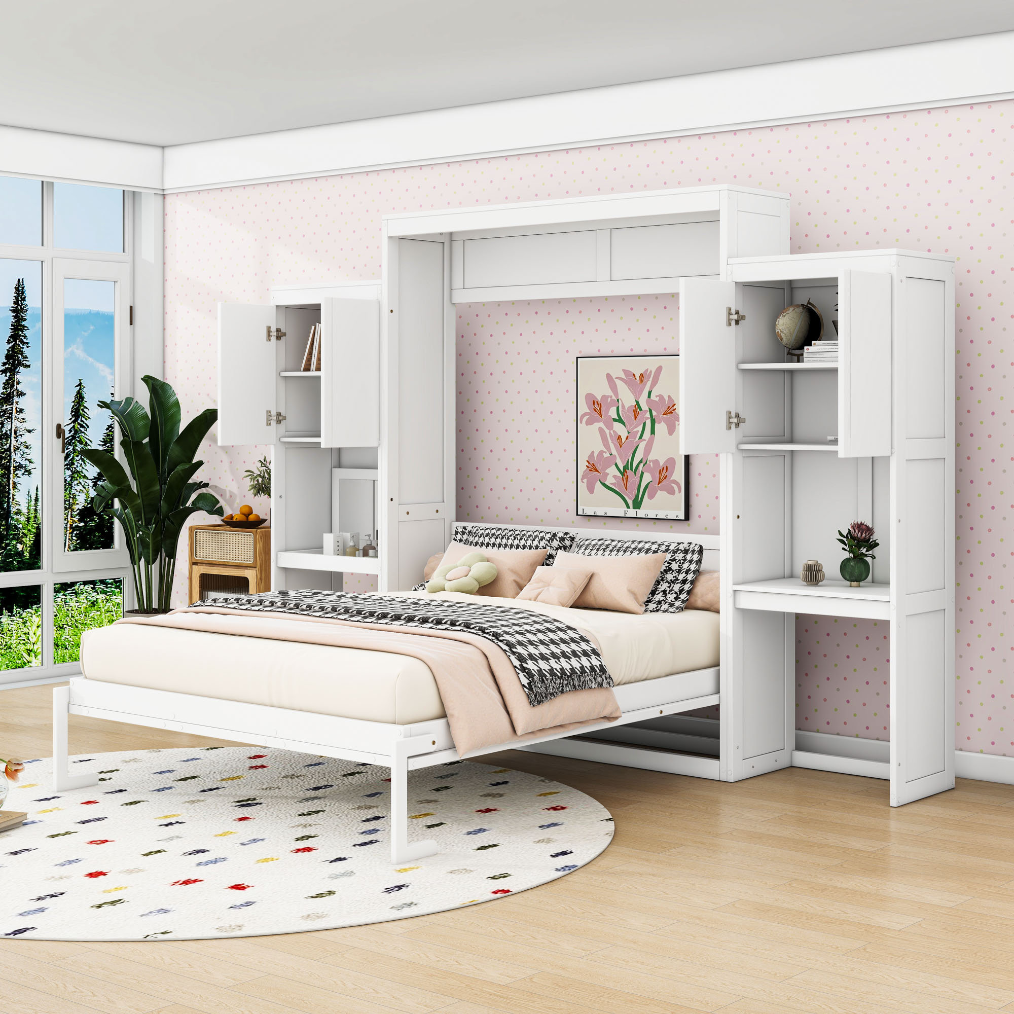 Latitude Run® Queen Sized Wooden Murphy Bed with Integrated Cabinet ...