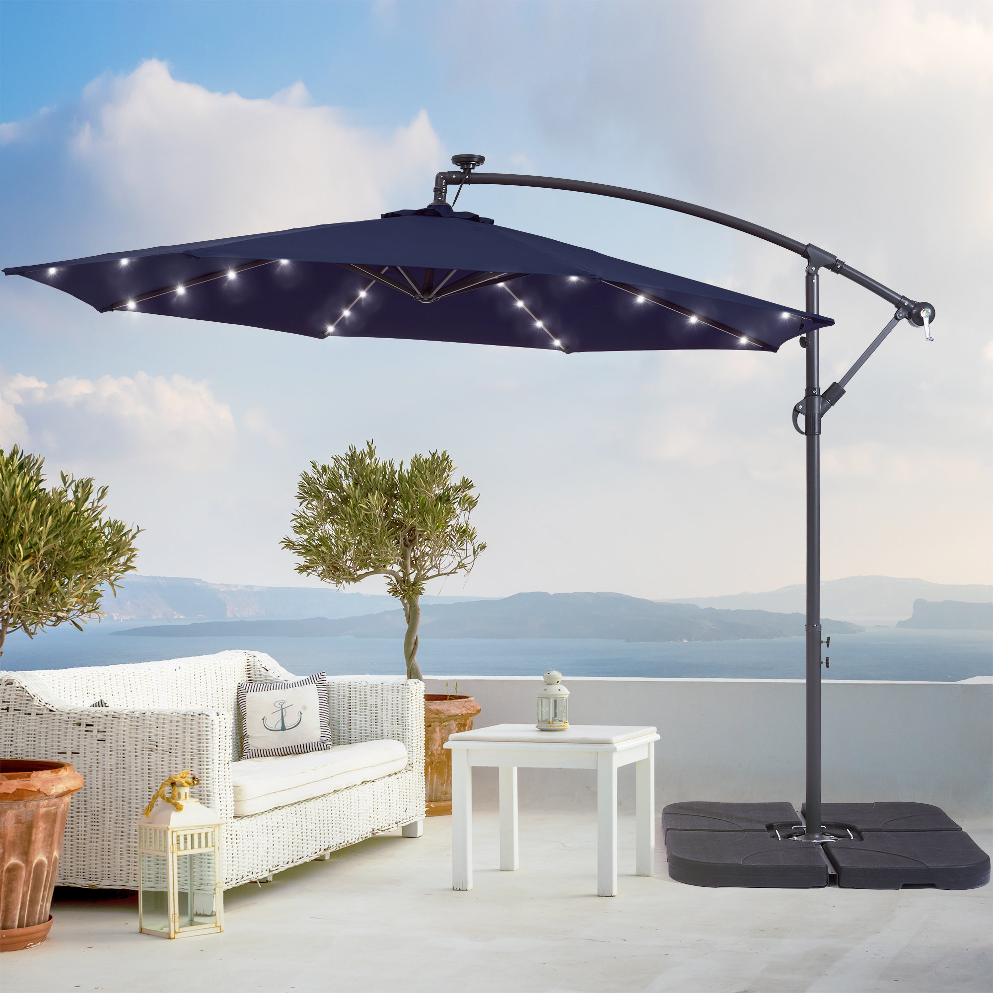 Arlmont & Co. 10Ft. Offset Patio LED Umbrella Hanging Umbrella, Outdoor ...
