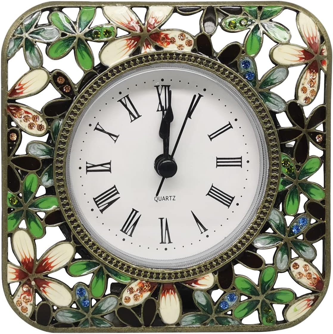 Red Barrel Studio® Analog Metal Quartz Tabletop Clock Colorful Flowers ...
