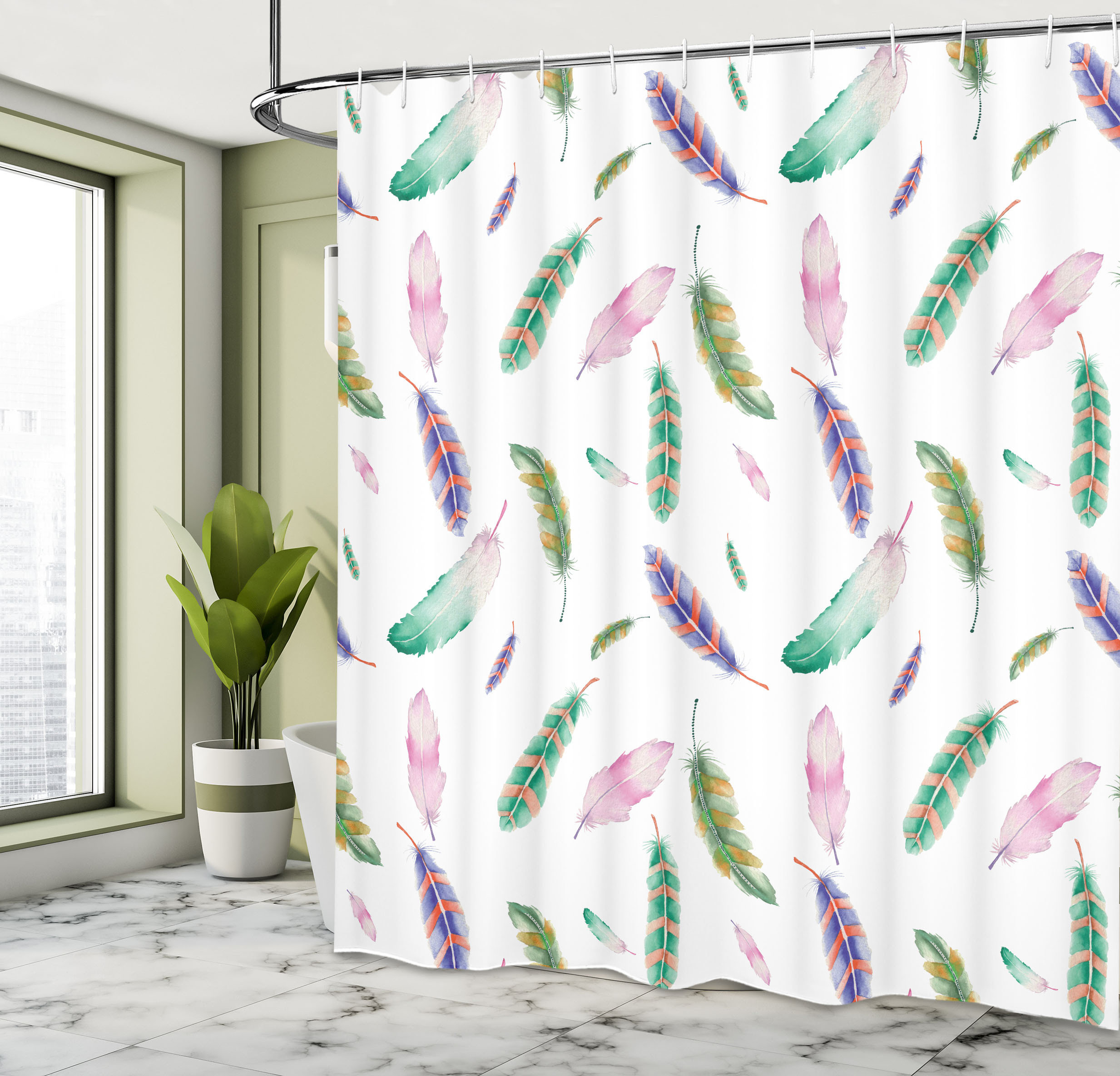 Dakota Fields Modern Shower Curtain Pastel Colored Feathers Multicolor ...