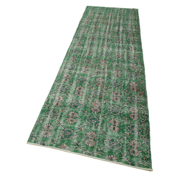 Hargun Vintage Hand Woven Hand Knotted 90 X 312 Green Area Rug ...