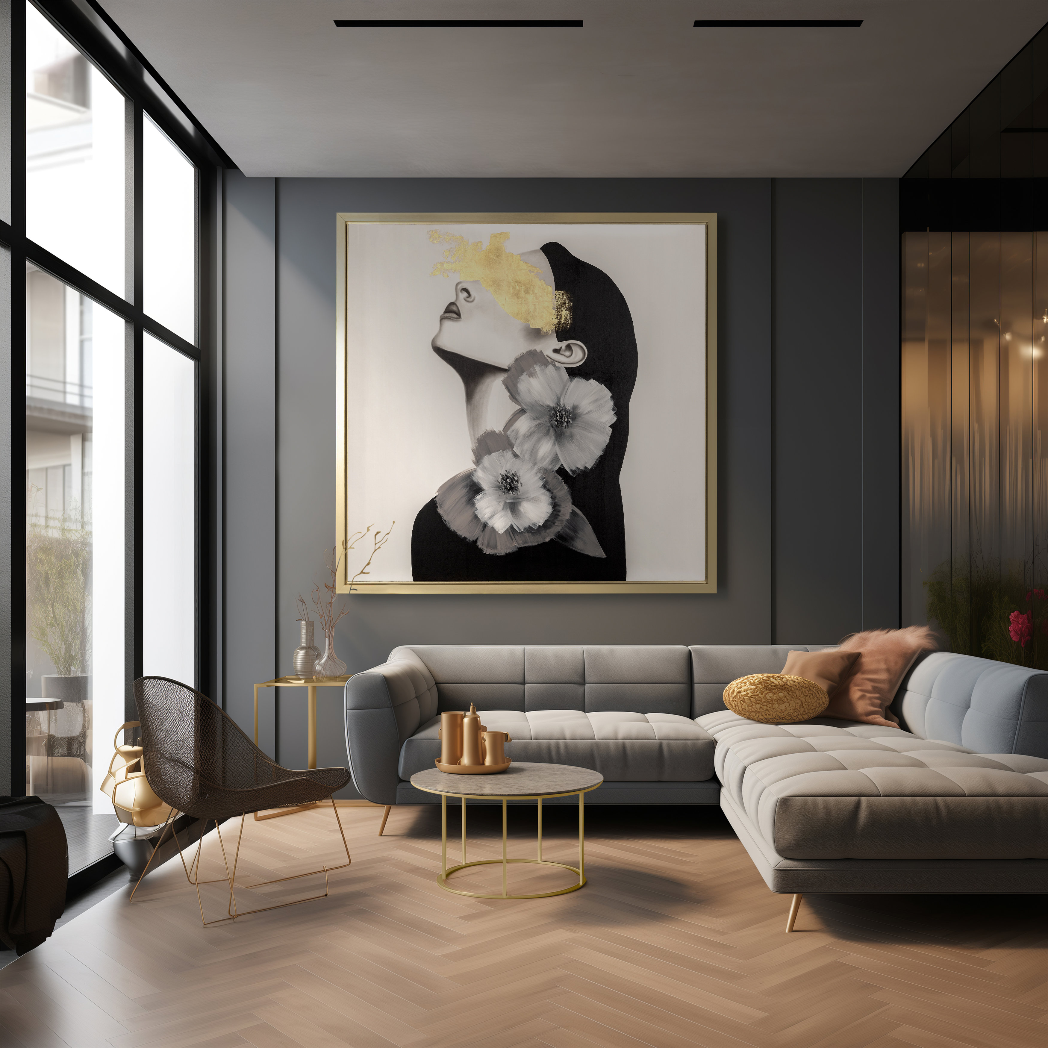 Everly Quinn Modern Glam Woman with Flowers and Gold Leaf Abstract ...