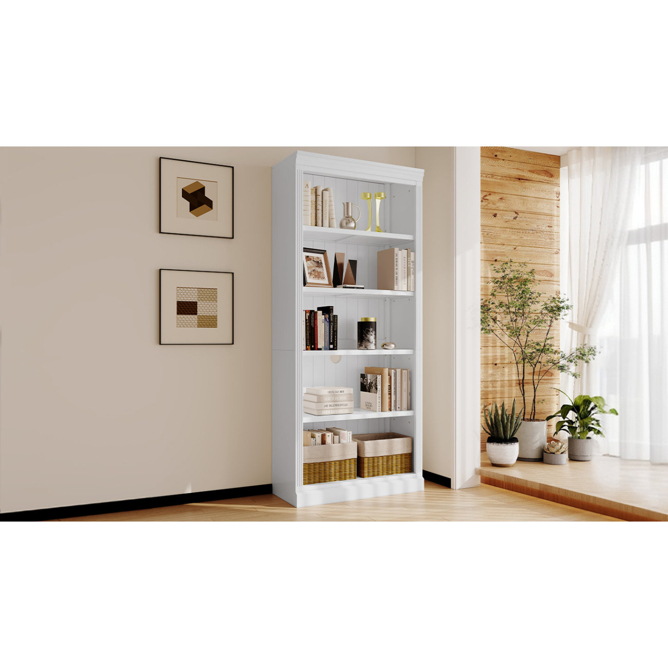 Corrigan Studio Versatile 5-Tier Wood Bookcase Suite With Adjustable ...