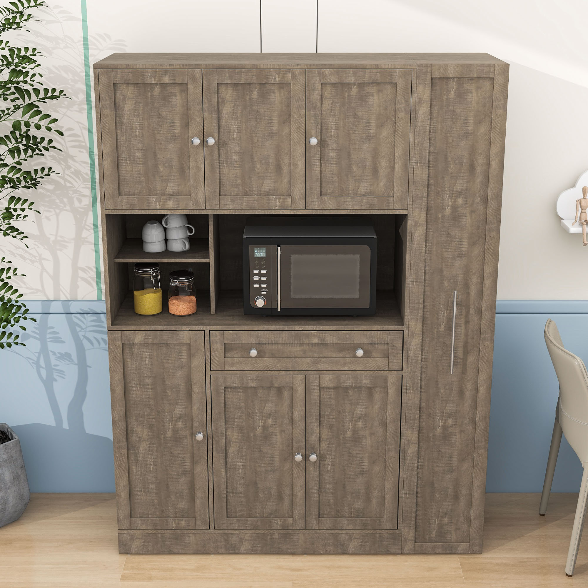 Latitude Run® Freestanding Buffet with Hutch, Pantry Cabinet with Pull ...