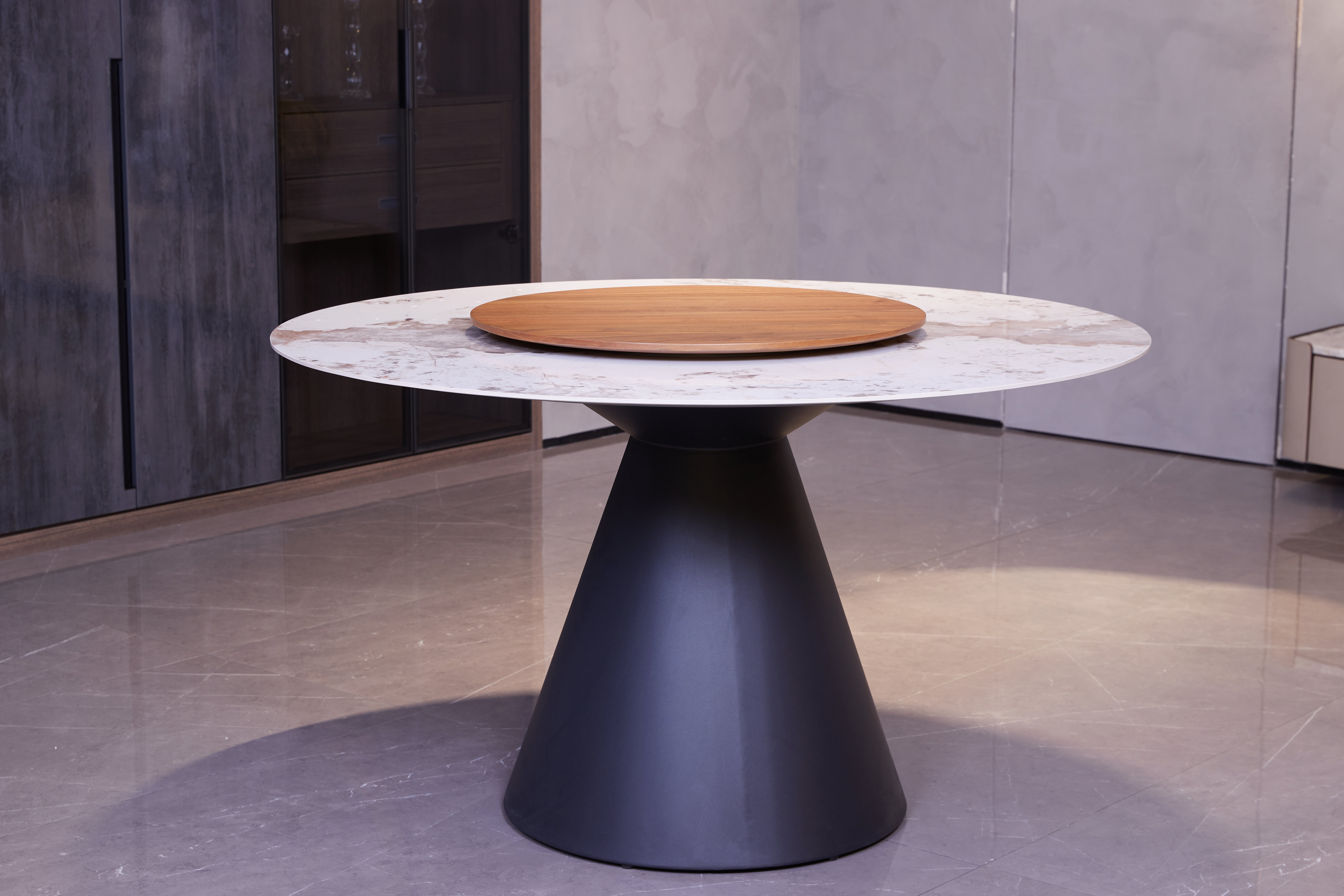 Orren Ellis Sarethya 30”High 6-person Rotating artificial slate Dining ...