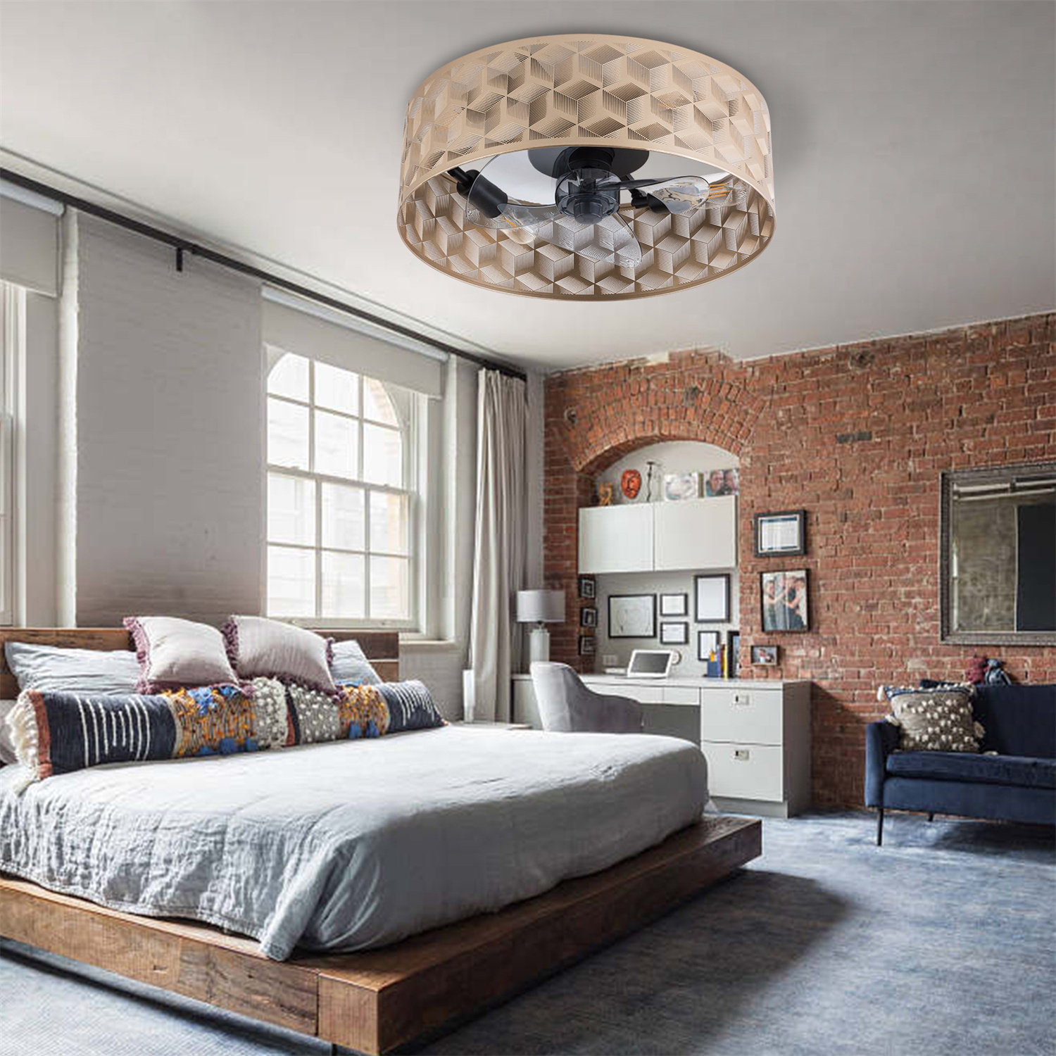 House of Hampton® Jaybin Low Profile Caged Ceiling Fan Light with ...