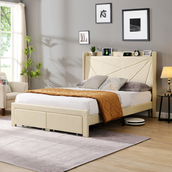 Latitude Run® Jerins Upholstered Metal Wingback Bed | Wayfair