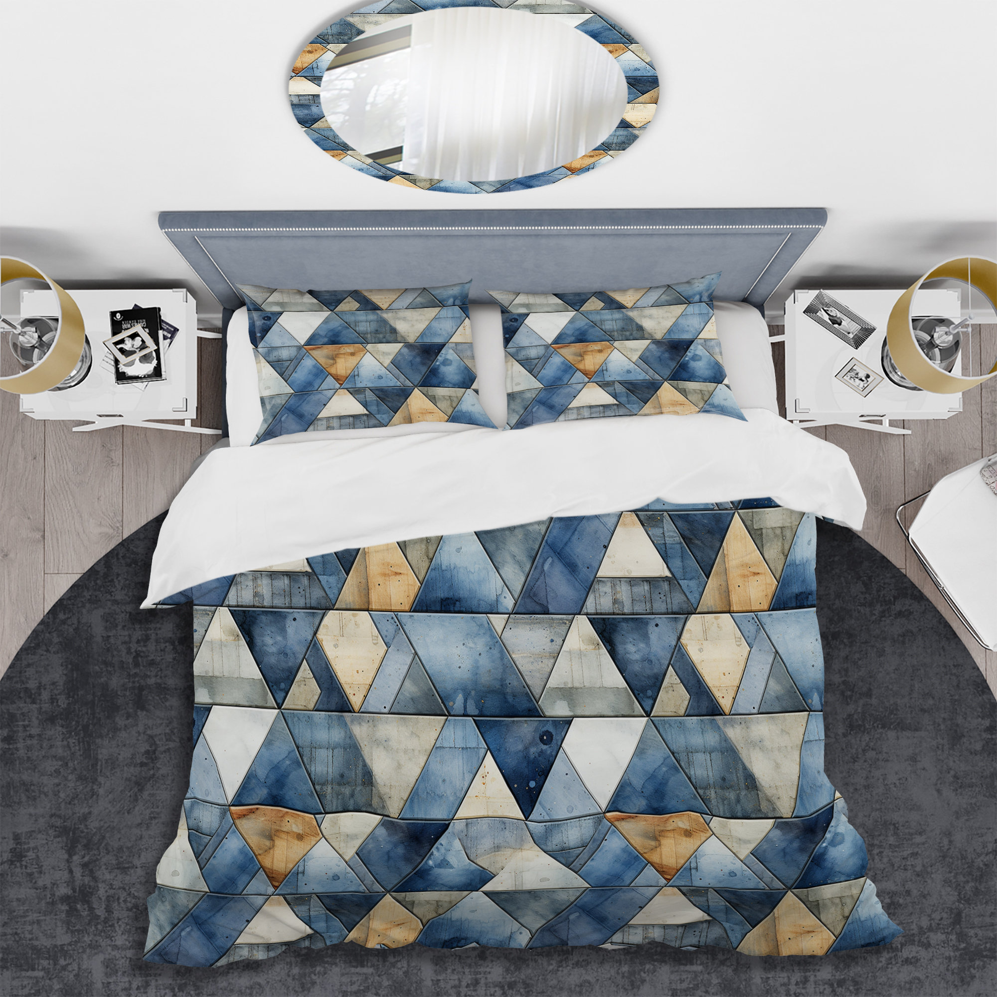 Design Art Rustic Cobalt Triangle Symphony IV - Geometric Duvet Cover ...