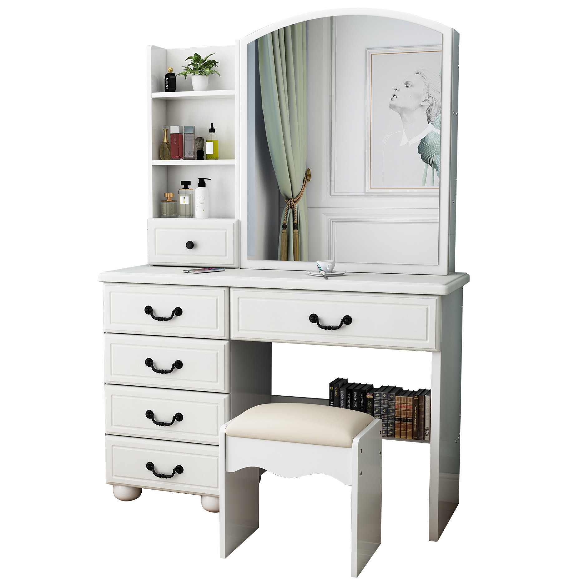 Red Barrel Studio® Stylish Makeup Vanity With Lights And Table - 3 ...