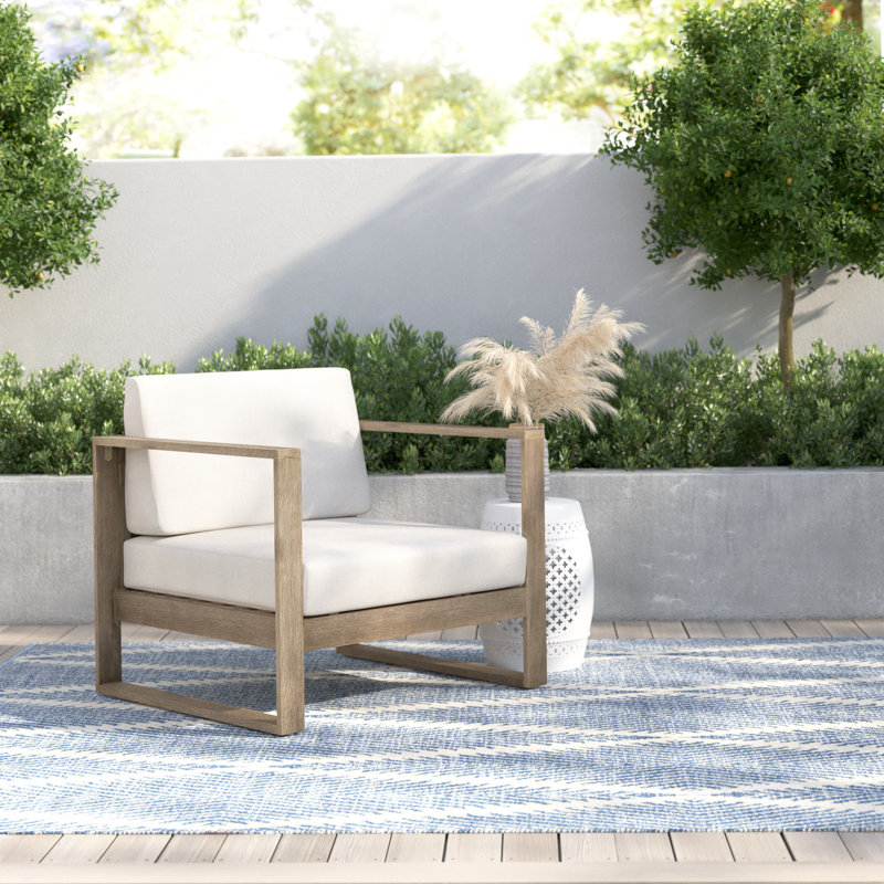 Joss & Main Gavina Outdoor Eucalyptus Single Chair with Cushions ...