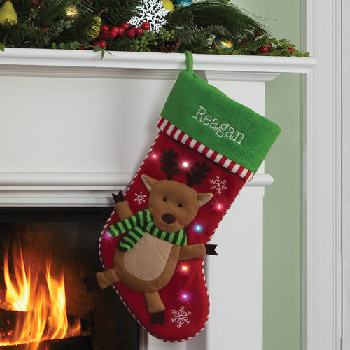 The Holiday Aisle® Reindeer LED Personalized Stocking & Reviews | Wayfair