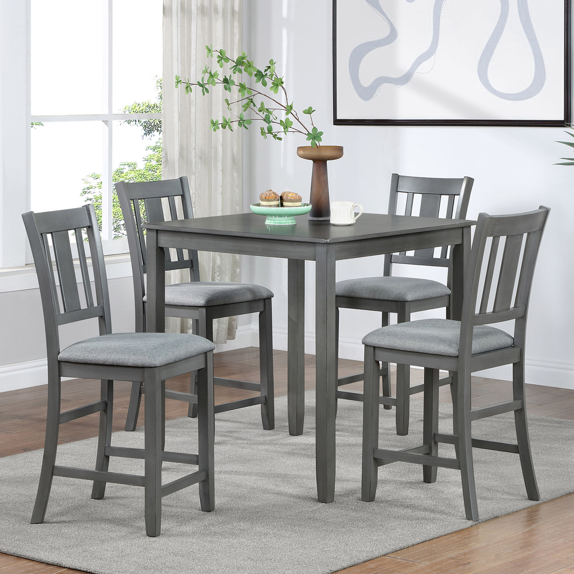 Gracie Oaks 5 Piece Dining Table Set, Wooden Dining Square Table Set ...