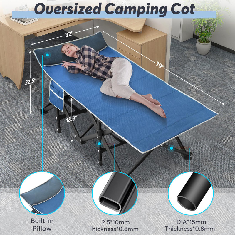 Suteck Folding Camping Cot XXL, 79" L x 32" W x 19" H Oversized ...