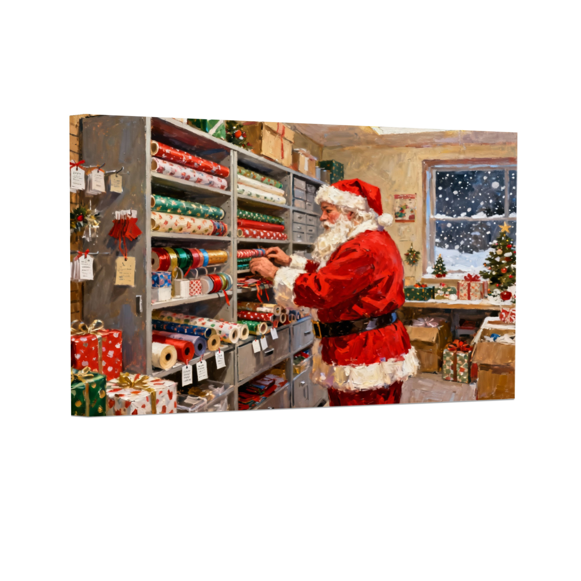 Canora Grey Christmas Santa Wrapping Paper Storage Room Scene | Wayfair