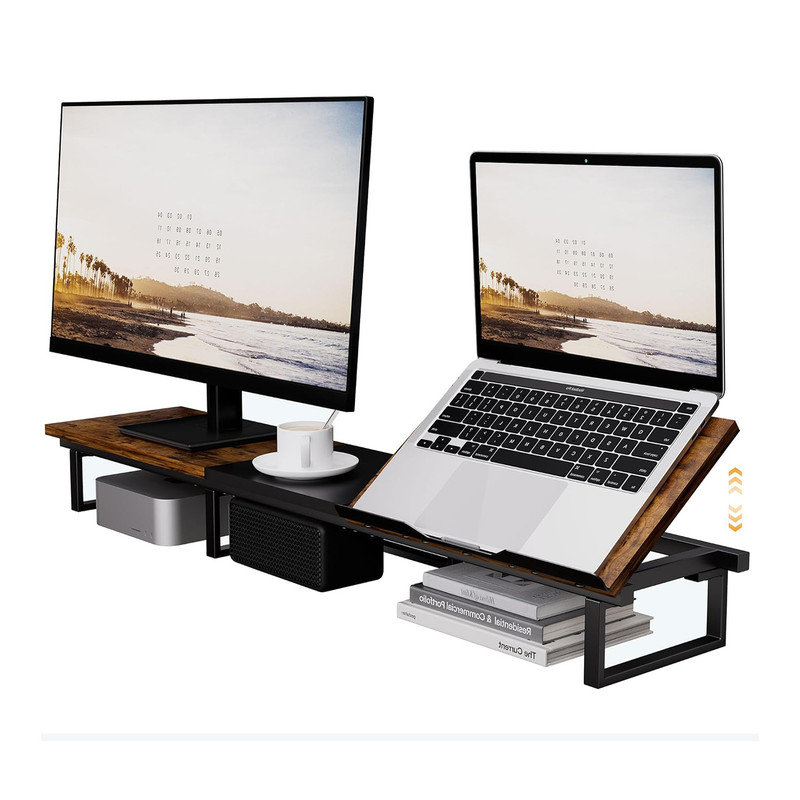 Inbox Zero Dual Monitor Stand with Adjustable Laptop Riser,Monitor ...