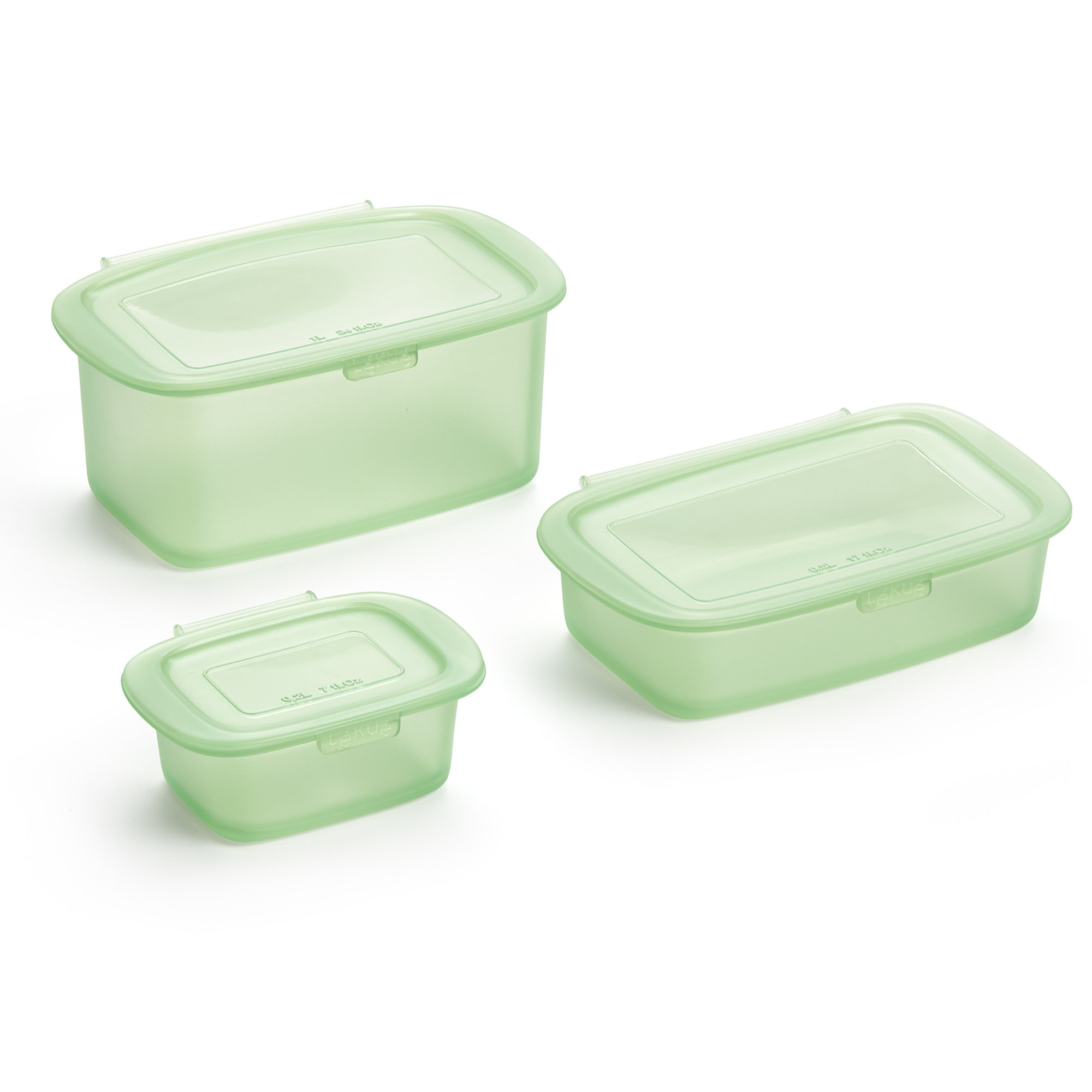 Lekue Lékué Reusable Silicone Boxes, Set of 3, 0.2 Qt (0.2 L) 1.0 Qt (1 ...