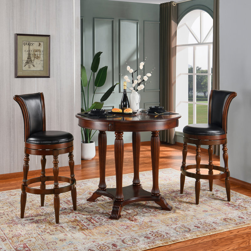 Canora Grey Laiklyn Swivel Solid Wood Bar Stool with PU Upholstered ...