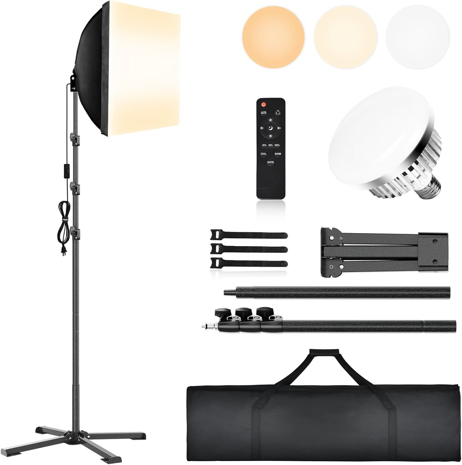 JJbaok Professional Softbox Lighting Kit With 85W LED Bulbs & Remote ...