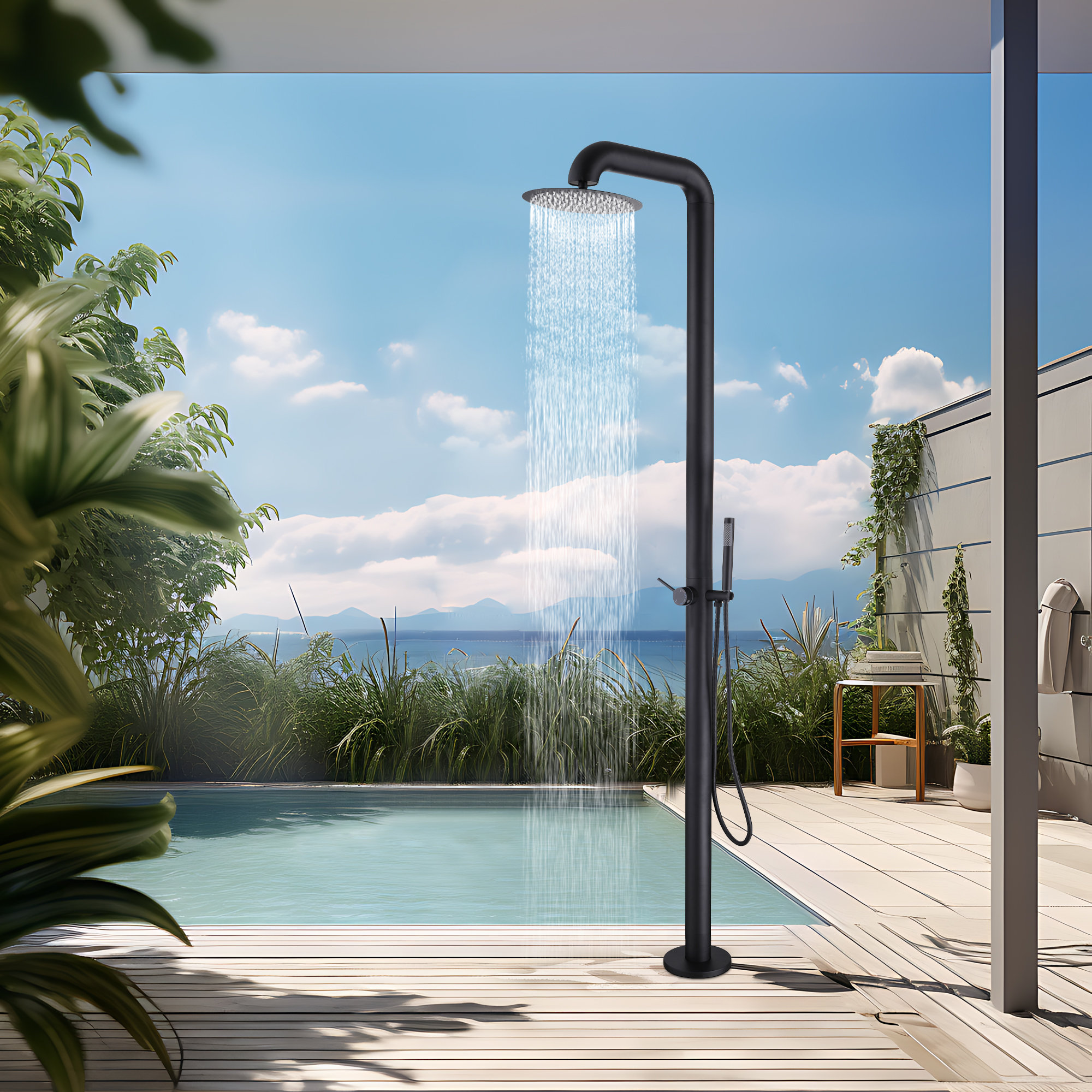 Homein Douche extérieure autoportante en acier inoxydable 88,94 po et ...