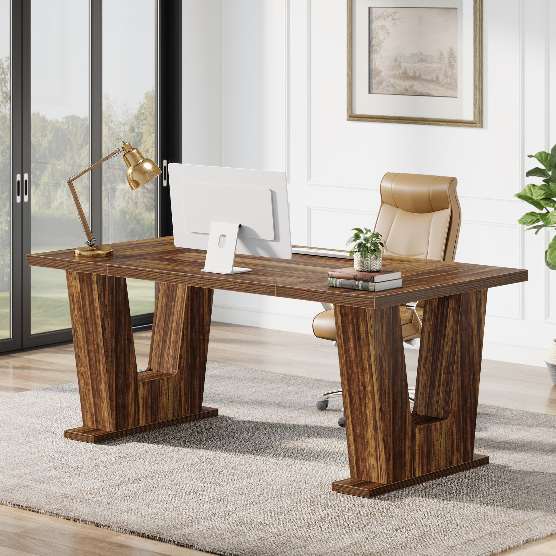 Millwood Pines Rustic Wood Computer Executive Desk - Wayfair Canada