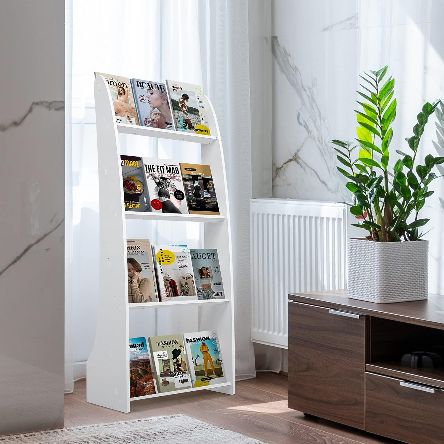 BONLOD Magazine Display Rack 4 Tiered Magazine Floor Stand, Floor ...