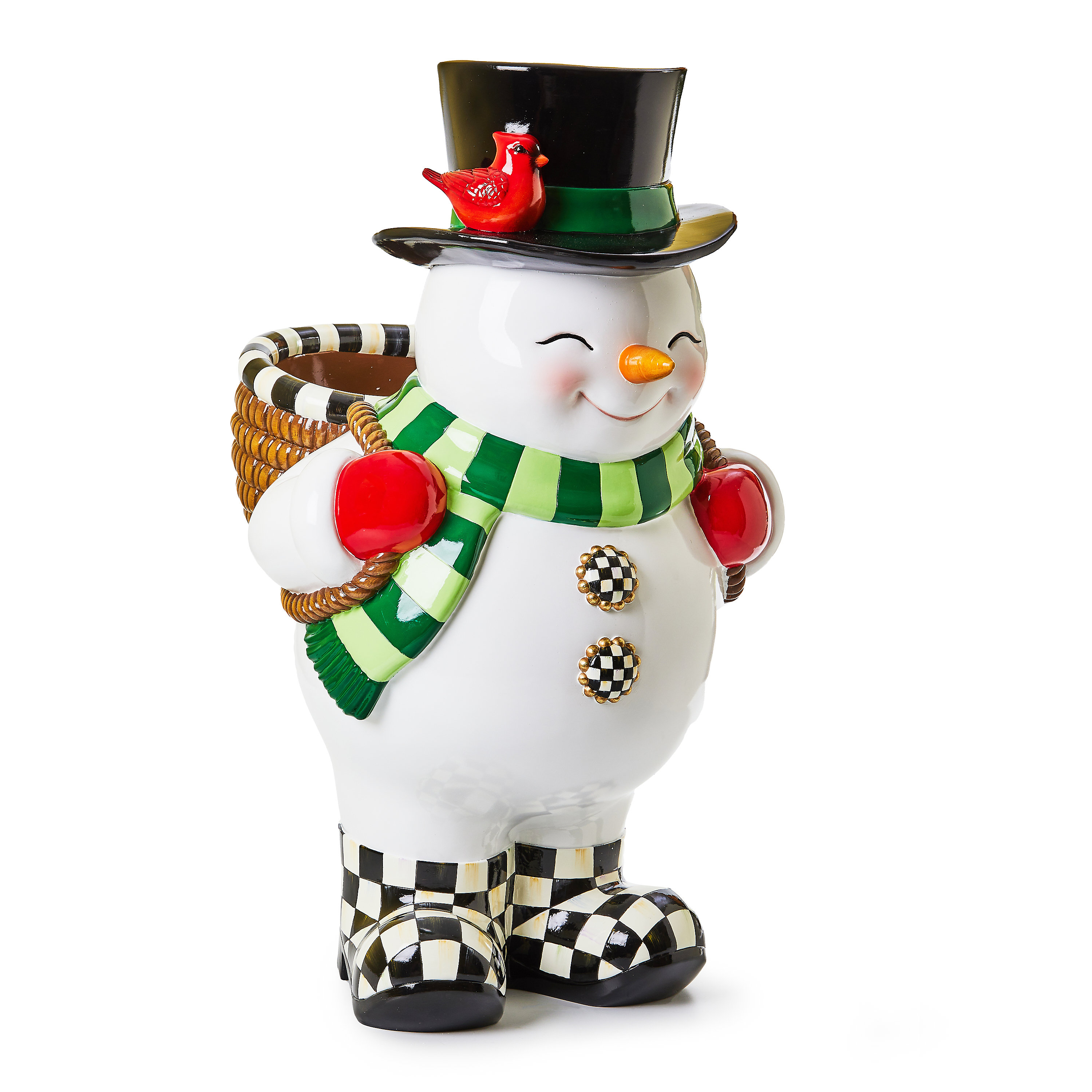 MacKenzie-Childs Cozy Christmas Snowman Planter | Wayfair