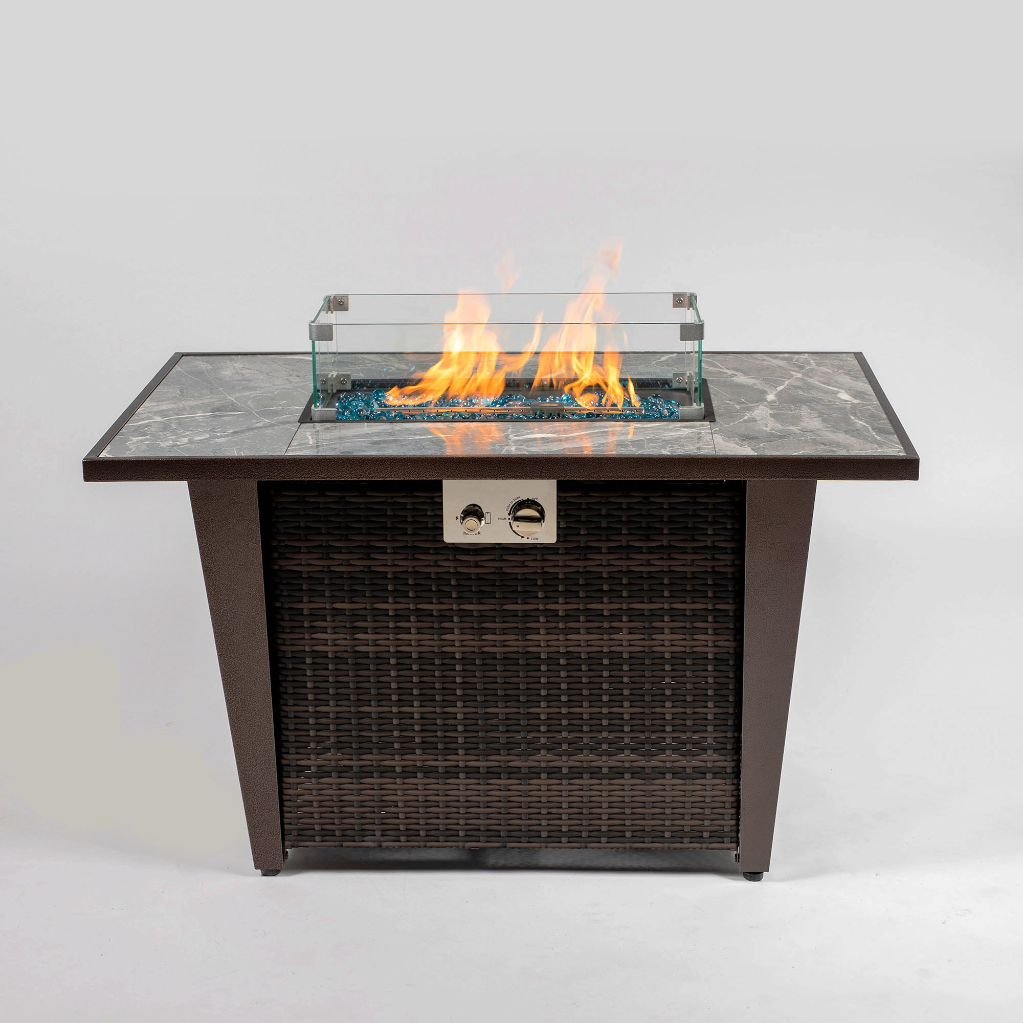 Arlmont & Co. 42Inch Rattan Fire Pit Table With Ceramic Tile Tabletop ...