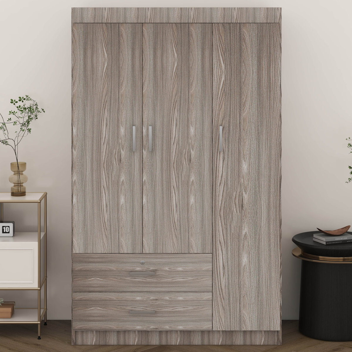 Latitude Run® 3-Door Large Wardrobe With 2 Storage Drawers, Modern ...