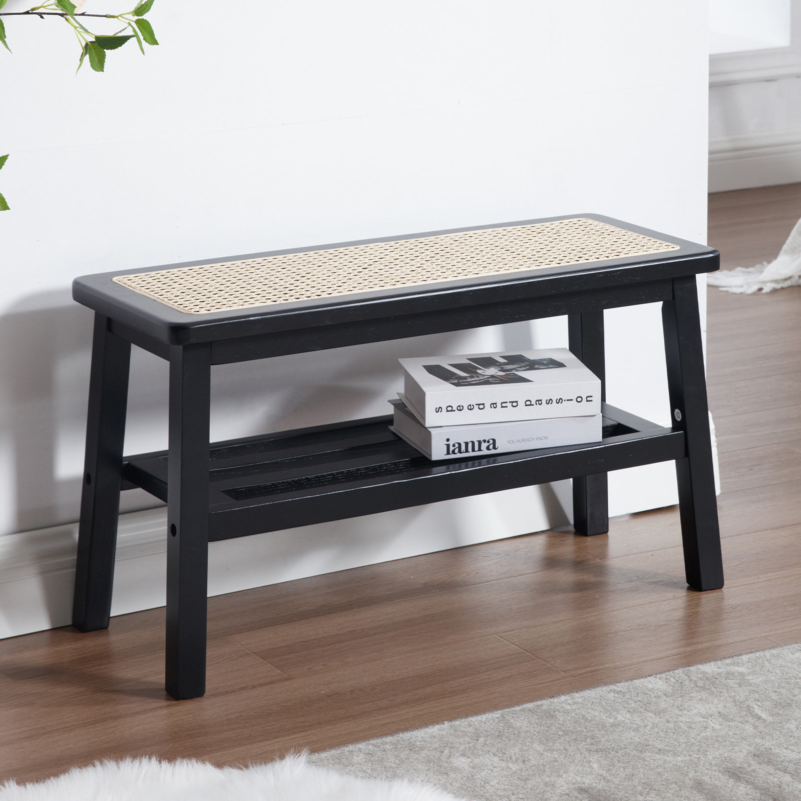 Bay Isle Home™ Rattan Entryway Bench Wood Shoe Rack Bench With Storage ...